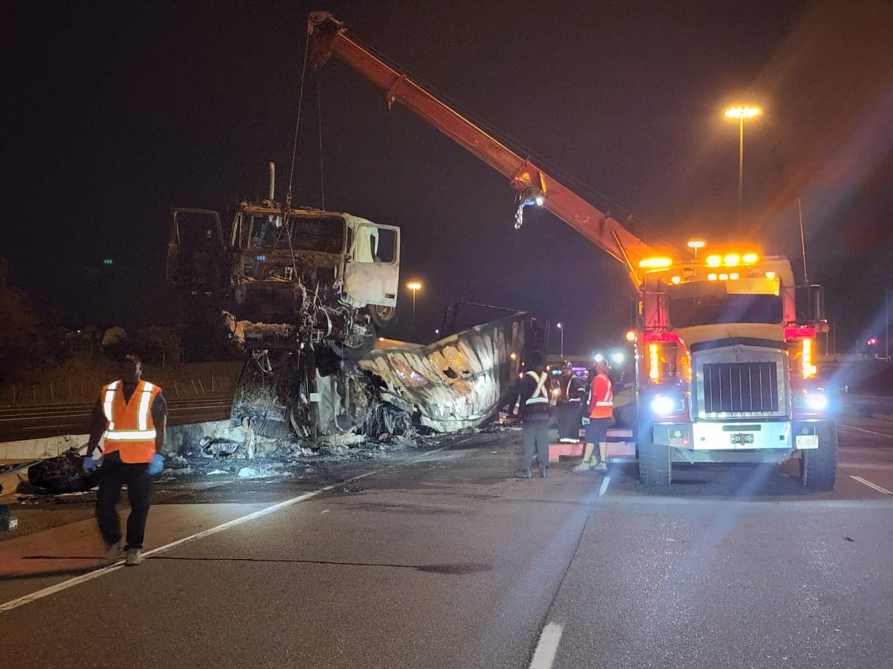Truck load of beef slams into barrier and burst into flames on 401 in ...