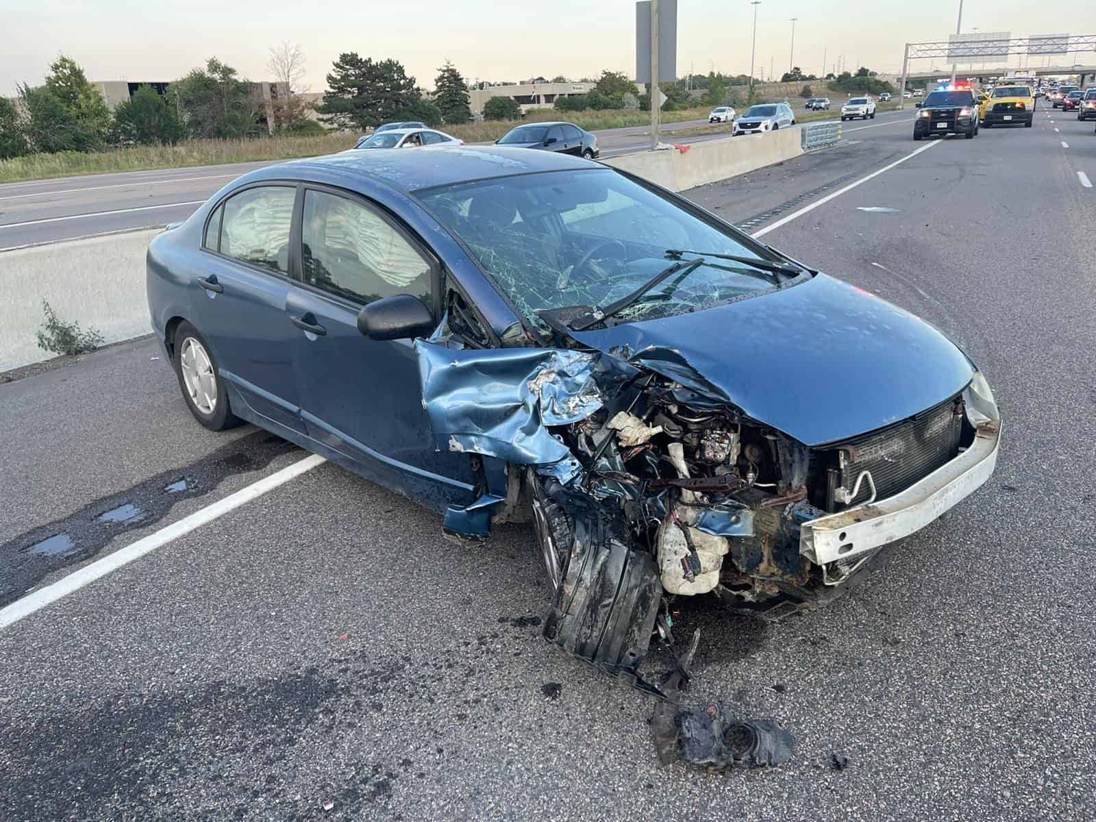 Vehicle strikes barrier on Highway 403 in Mississauga | INsauga