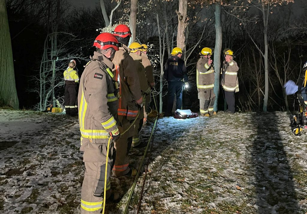 Crews rescue a man who slid 30 feet down an embankment in Mississauga ...
