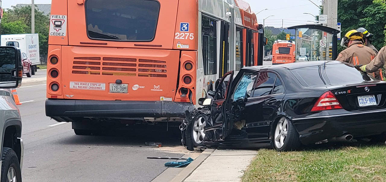 MiWay bus and car involved in crash in Mississauga | INsauga