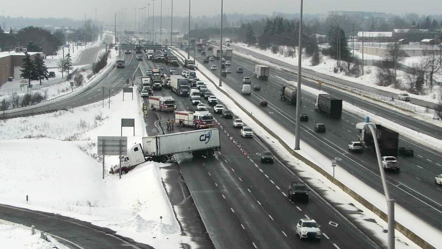 CLOSURE: Transport truck crash snarls traffic on QEW in Ontario | INsauga