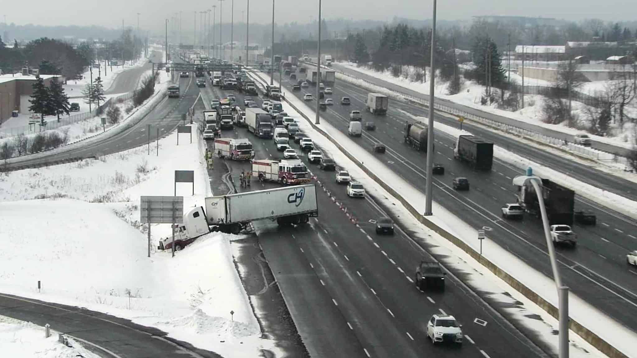 CLOSURE: Transport truck crash snarls traffic on QEW in Ontario | INsauga